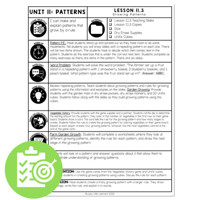 Lucky to Learn Math – Lesson 11.3 - Growing Patterns - Lesson Plan ...