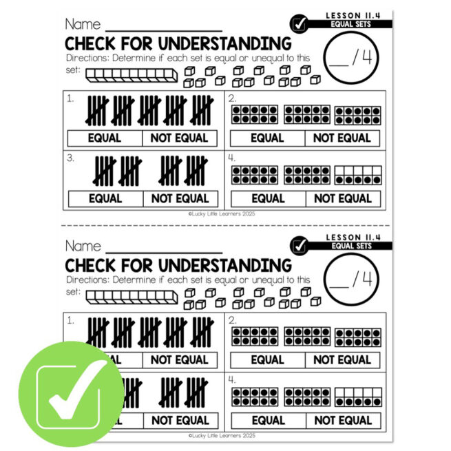 Lucky to Learn Math – Lesson 11.4 - Equal Sets - Check for ...