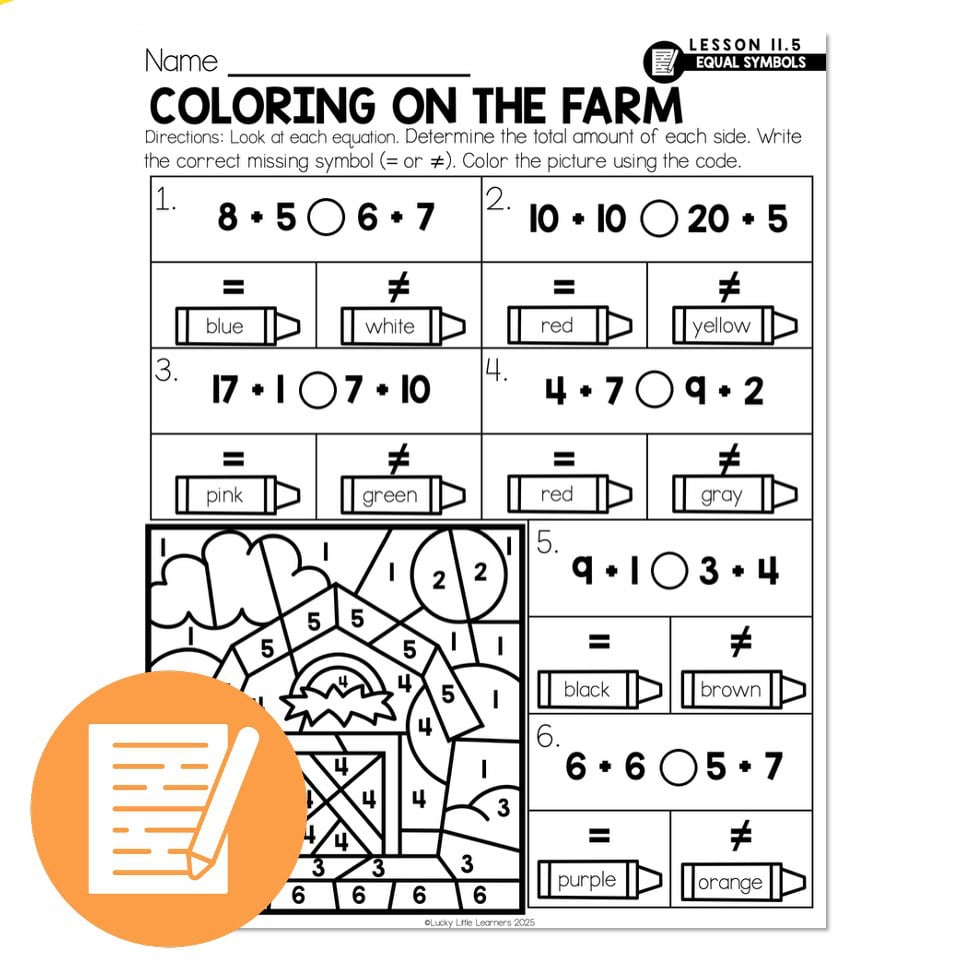Lucky to Learn Math – Lesson 11.5 - Equal and Not Equal Symbols ...