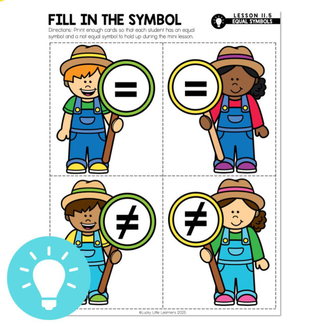 Lucky to Learn Math – Lesson 11.5 - Equal and Not Equal Symbols - Mini ...