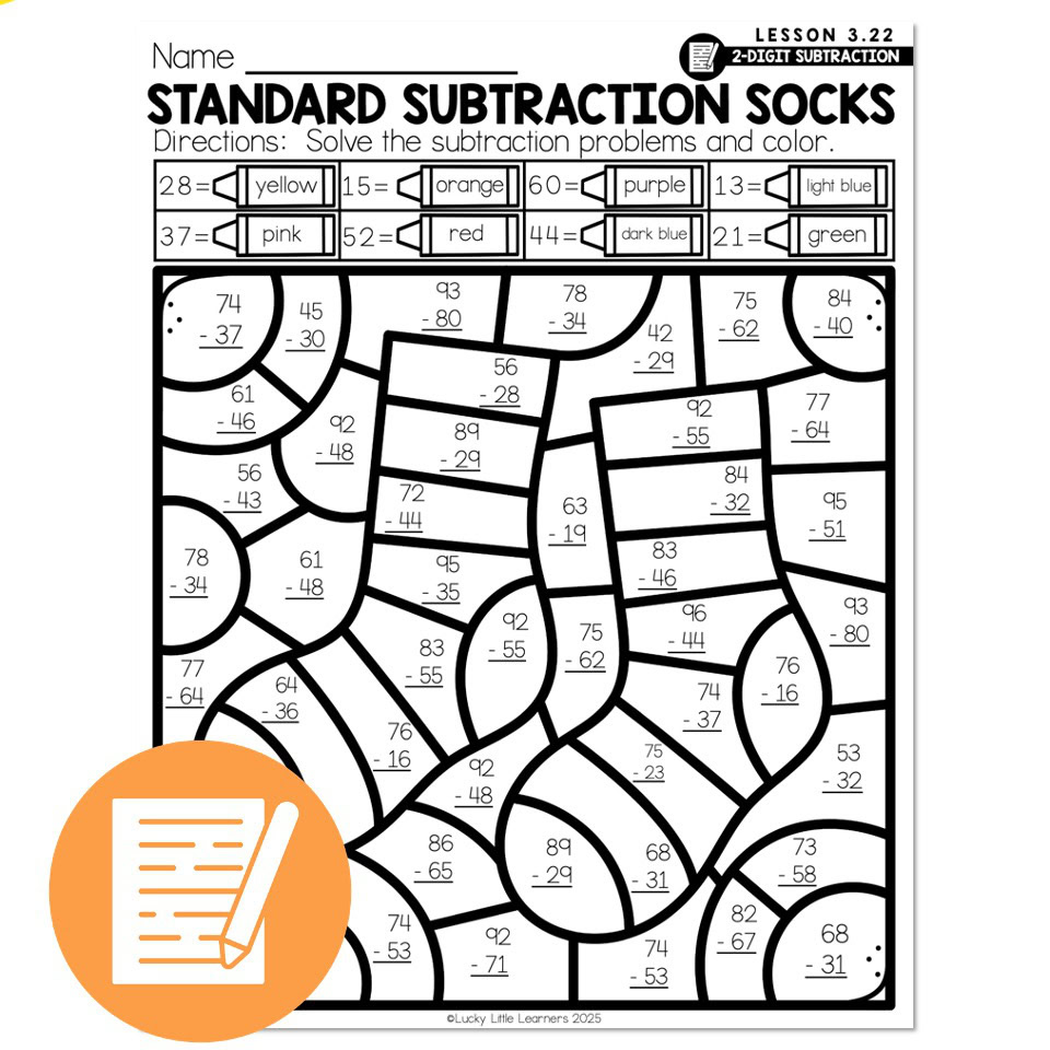 Lucky to Learn Math – Lesson 3.22 – Standard Algorithm Subtraction – Independent Practice ...
