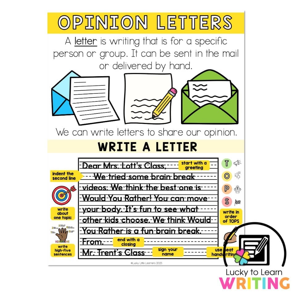 Lucky to Learn Writing 1st Grade - Unit 3 Intro to Opinion - Anchor ...