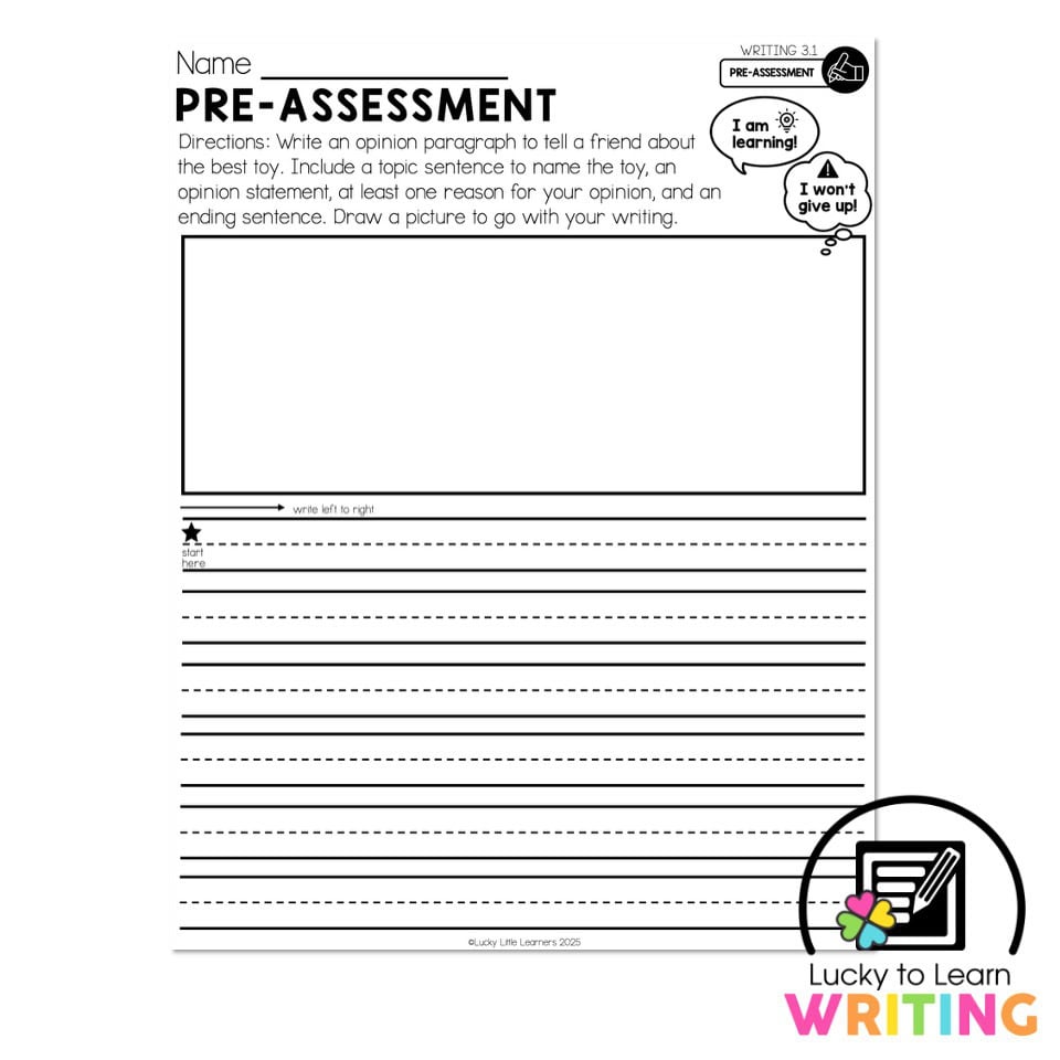 Lucky to Learn Writing 1st Grade - Unit 3 Intro to Opinion - Pre ...