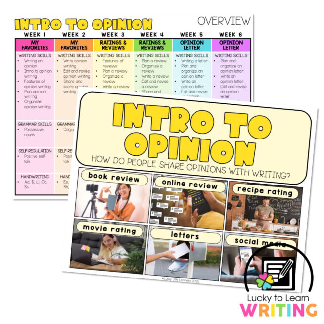 Lucky to Learn Writing 1st Grade - Unit 3 Intro to Opinion - Unit ...