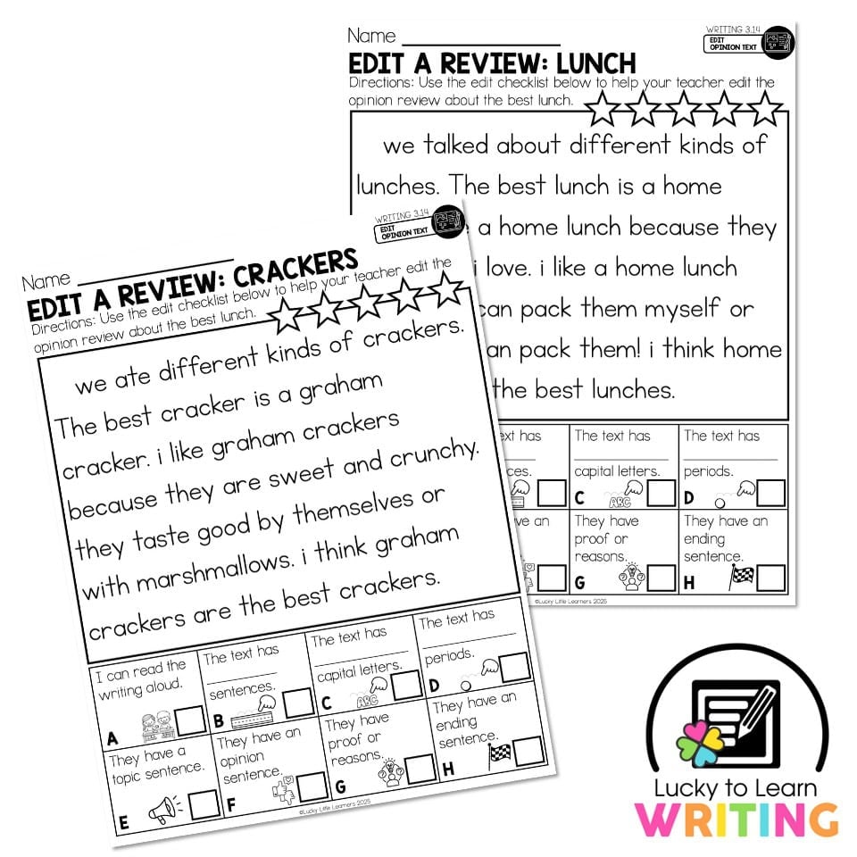 Lucky to Learn Writing 1st Grade - Unit 3 Intro to Opinion - Writing 3. ...