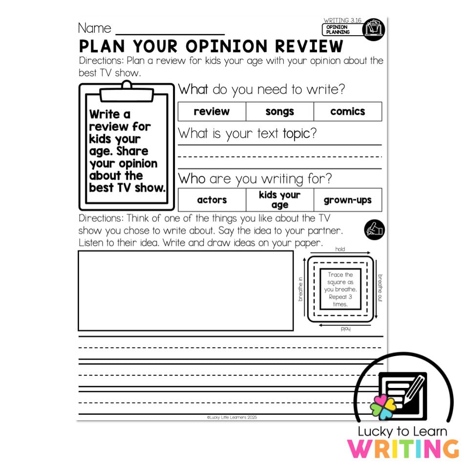 Lucky to Learn Writing 1st Grade - Unit 3 Intro to Opinion - Writing 3. ...