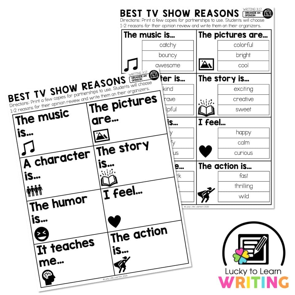 Lucky to Learn Writing 1st Grade - Unit 3 Intro to Opinion - Writing 3. ...