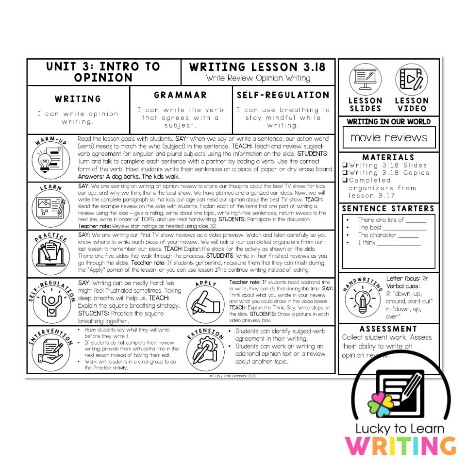 Lucky to Learn Writing 1st Grade - Unit 3 Intro to Opinion - Writing 3. ...