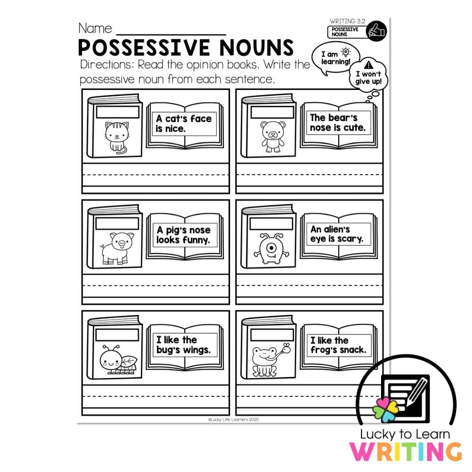 Lucky to Learn Writing 1st Grade - Unit 3 Intro to Opinion - Writing 3. ...