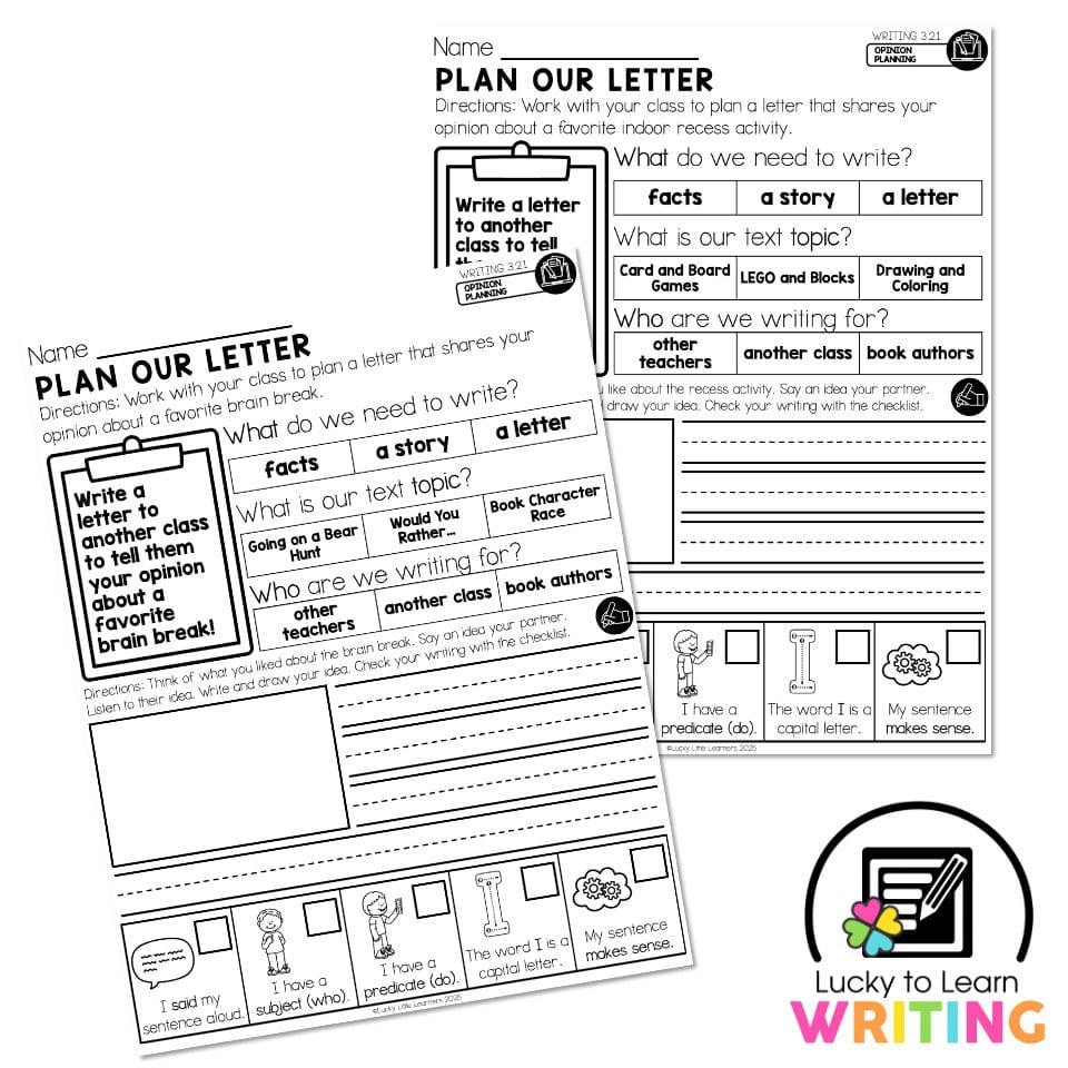 Lucky to Learn Writing 1st Grade - Unit 3 Intro to Opinion - Writing 3. ...