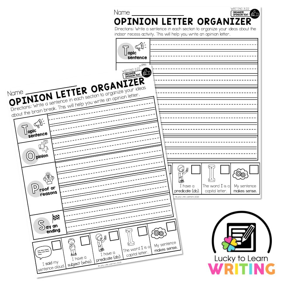 Lucky to Learn Writing 1st Grade - Unit 3 Intro to Opinion - Writing 3. ...