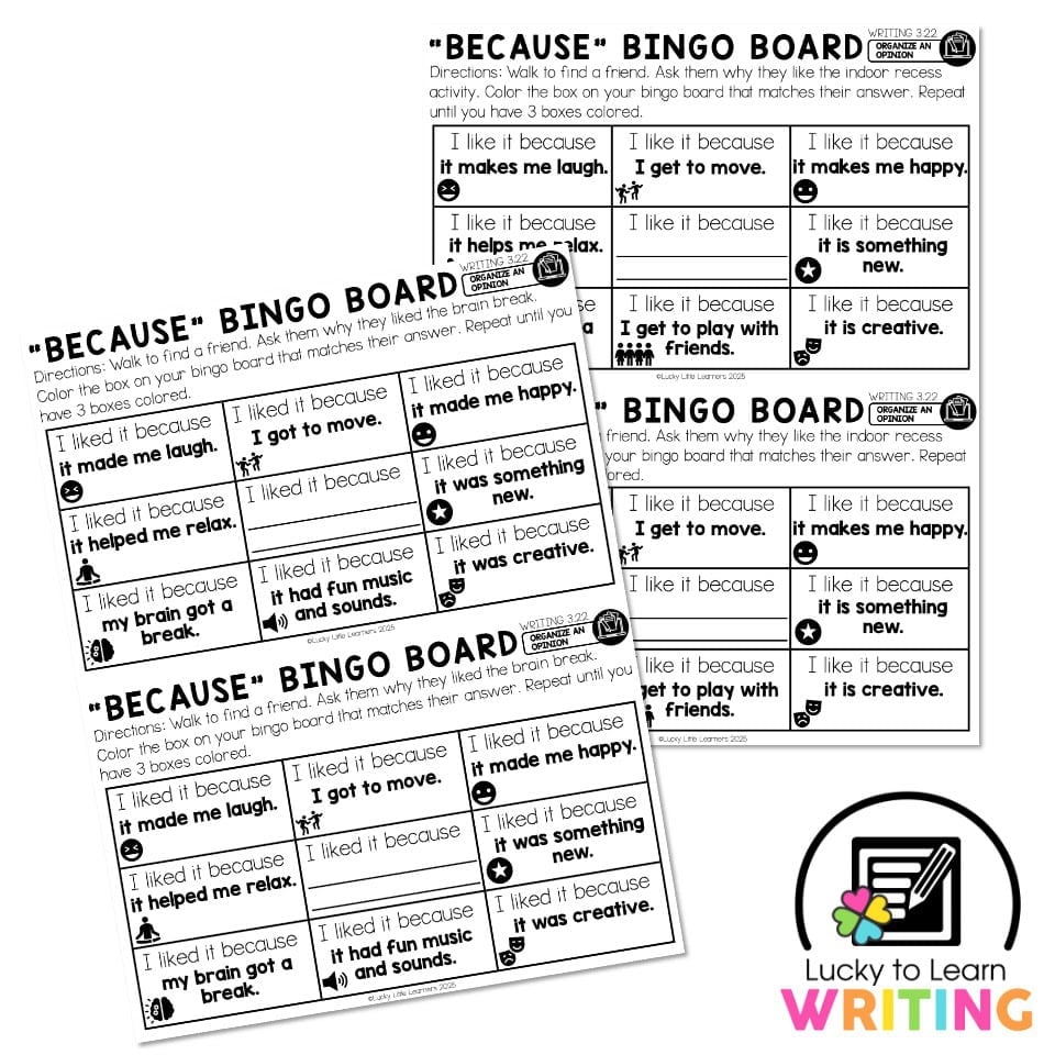 Lucky to Learn Writing 1st Grade - Unit 3 Intro to Opinion - Writing 3. ...