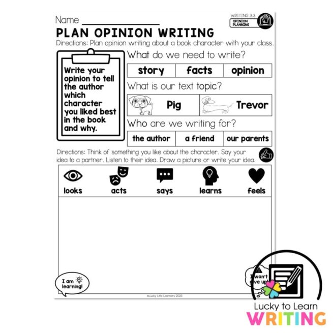 Lucky to Learn Writing 1st Grade - Unit 3 Intro to Opinion - Writing 3. ...