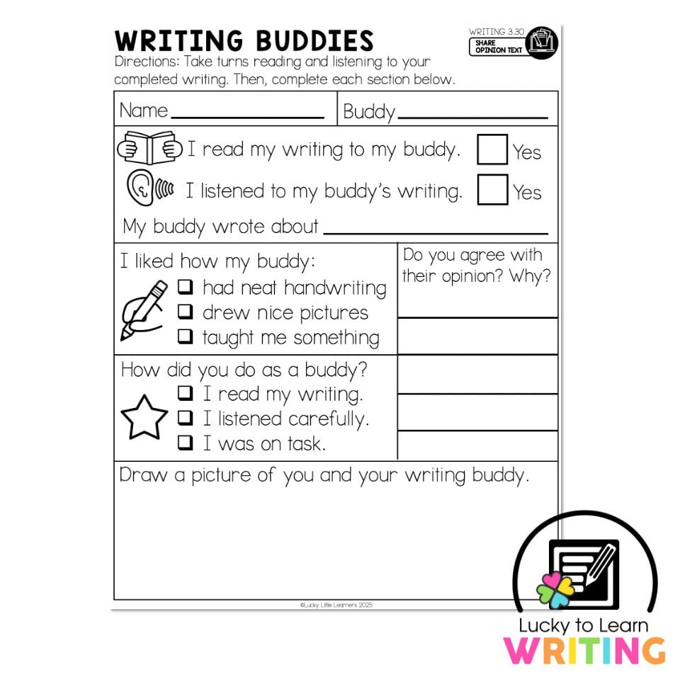 Lucky to Learn Writing 1st Grade - Unit 3 Intro to Opinion - Writing 3. ...