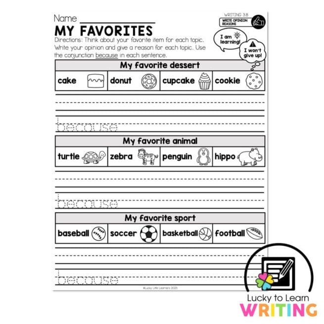 Lucky to Learn Writing 1st Grade - Unit 3 Intro to Opinion - Writing 3. ...
