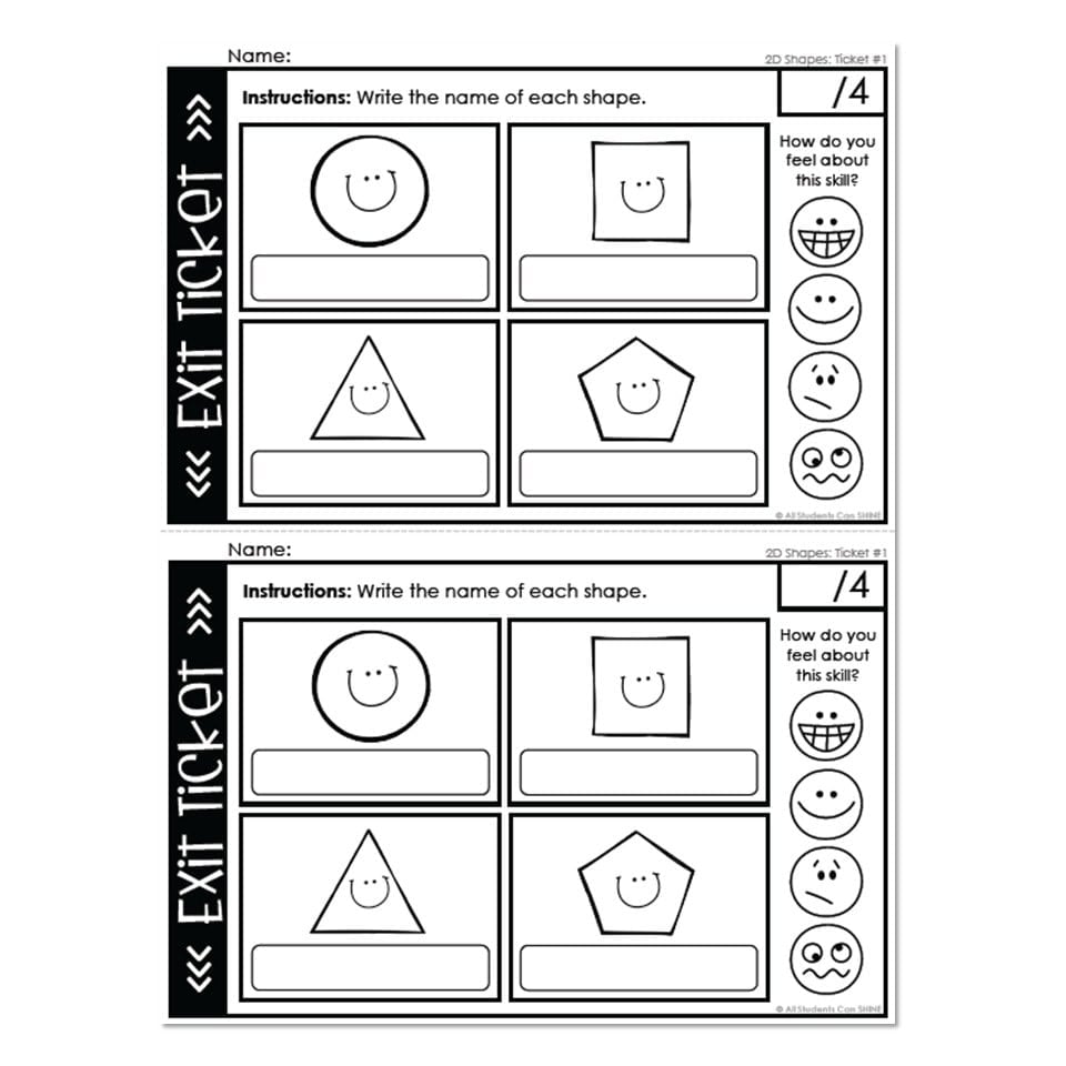 Math Exit Tickets - 2D Shapes - Lucky Little Learners