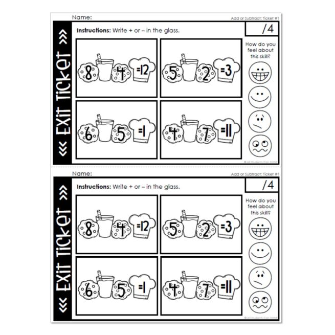 Math Exit Tickets - Add or Subtract - Lucky Little Learners