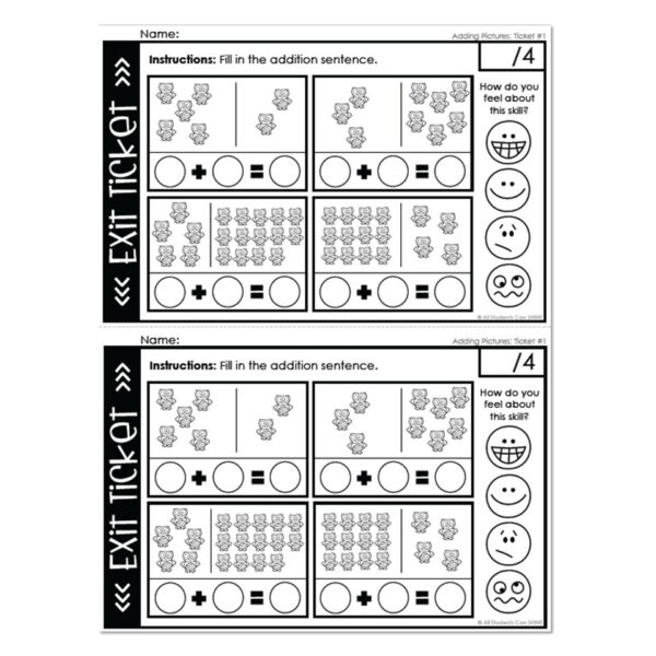 Math Exit Tickets - Adding Pictures - Lucky Little Learners