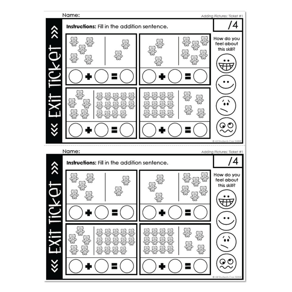 Math Exit Tickets - Adding Pictures - Lucky Little Learners
