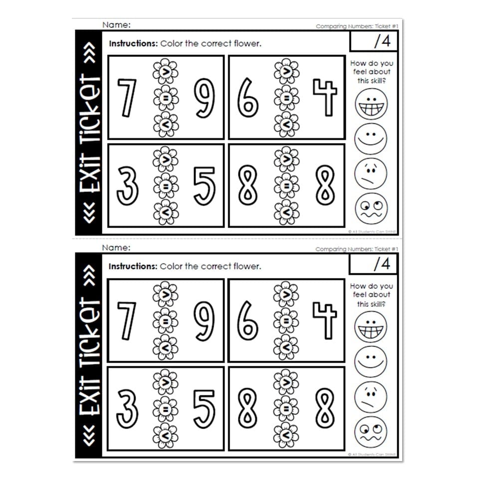 Math Exit Tickets - Comparing Numbers - Lucky Little Learners