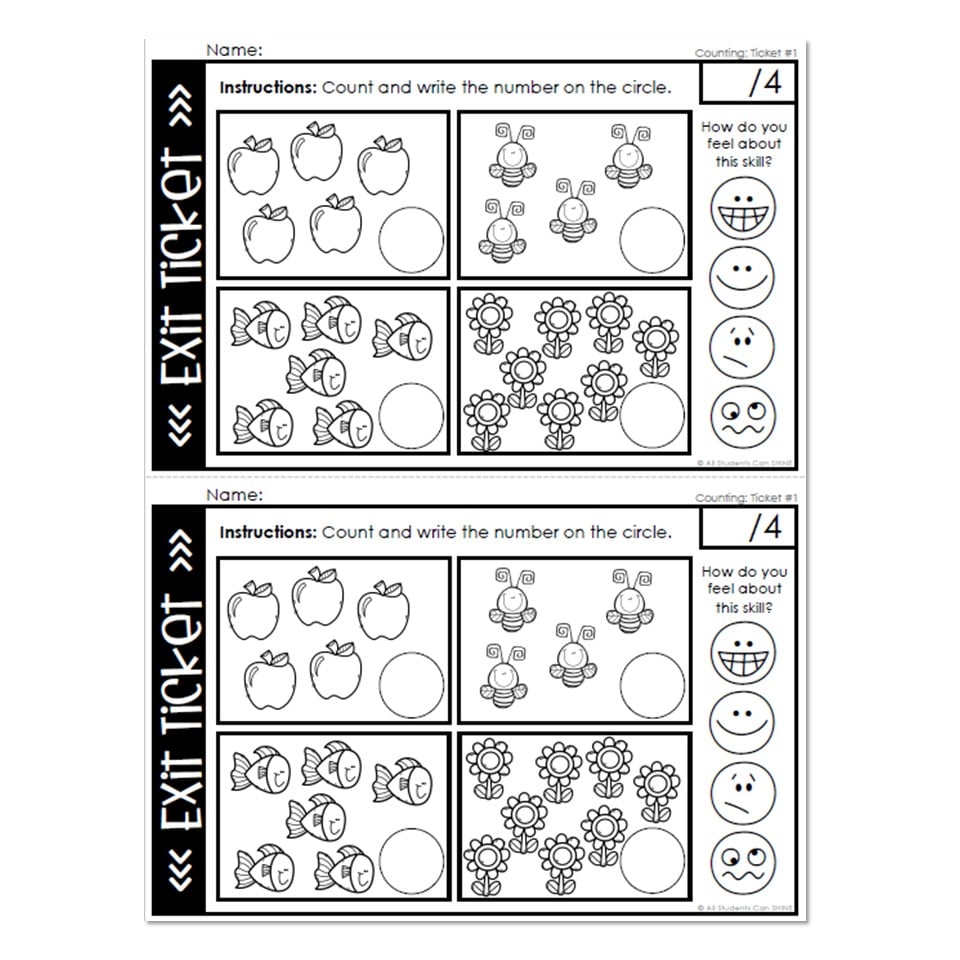 Math Exit Tickets - Counting - Lucky Little Learners