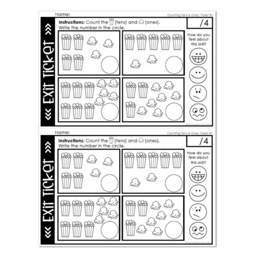 Math Exit Tickets - Counting Tens and Ones - Lucky Little Learners