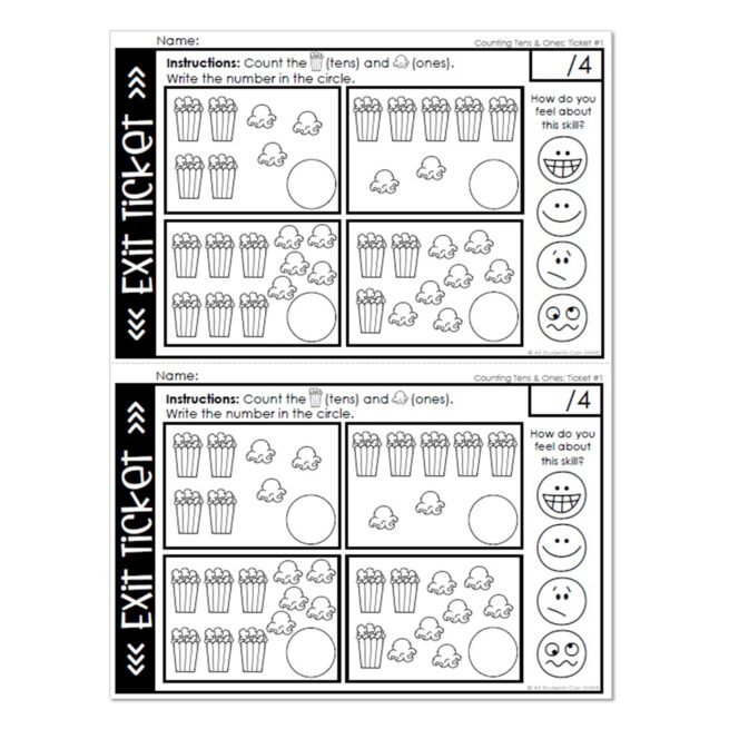 Math Exit Tickets - Counting Tens and Ones - Lucky Little Learners