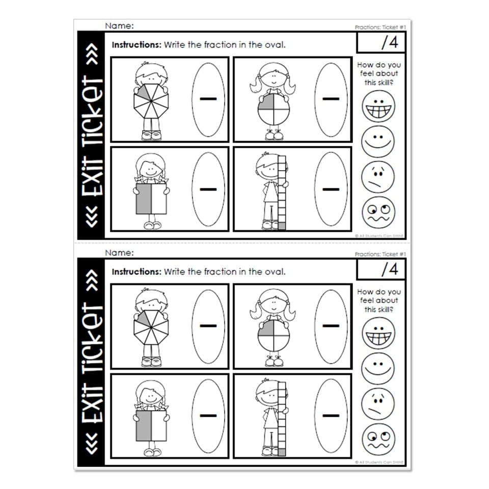 Math Exit Tickets - Fractions - Lucky Little Learners