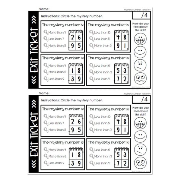 Math Exit Tickets - Mystery Number - Lucky Little Learners