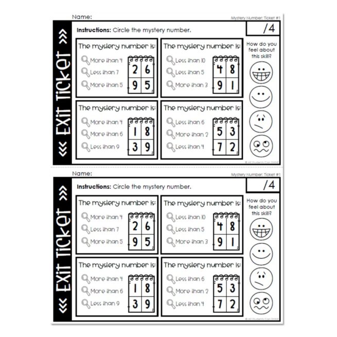 Math Exit Tickets - Mystery Number - Lucky Little Learners