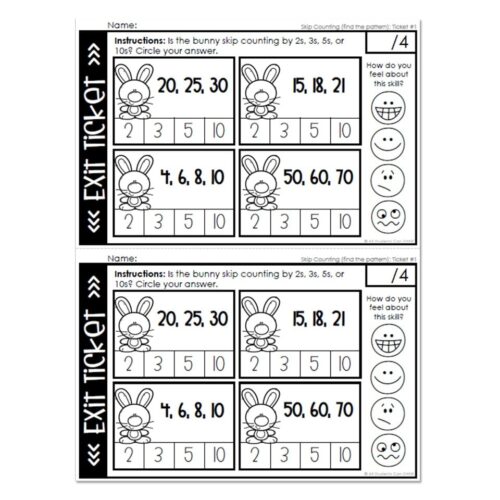 Math Exit Tickets - Skip Counting - Find the Pattern - Lucky Little ...