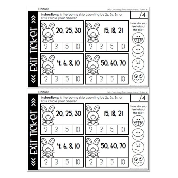 Math Exit Tickets - Skip Counting - Find the Pattern - Lucky Little ...