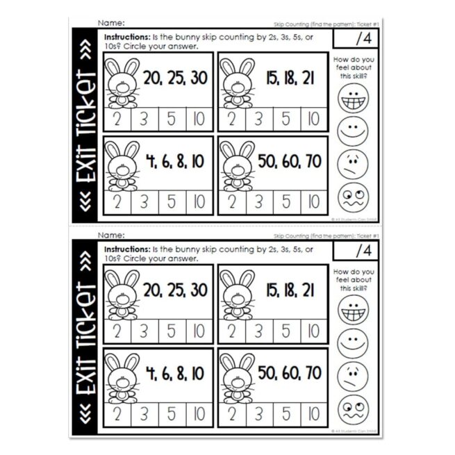 Math Exit Tickets - Skip Counting - Find the Pattern - Lucky Little ...