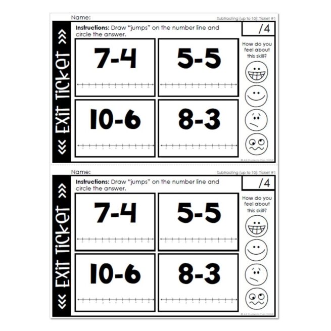 Math Exit Tickets - Subtracting up to 10 - Lucky Little Learners