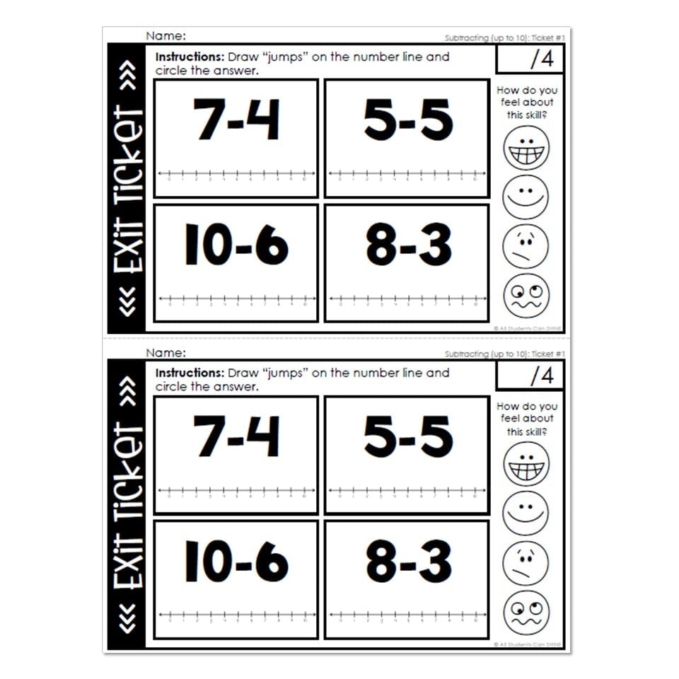 Math Exit Tickets - Subtracting up to 10 - Lucky Little Learners