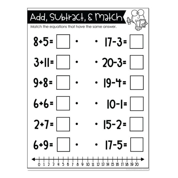 Math Printables - Add Subtract and Match - Lucky Little Learners