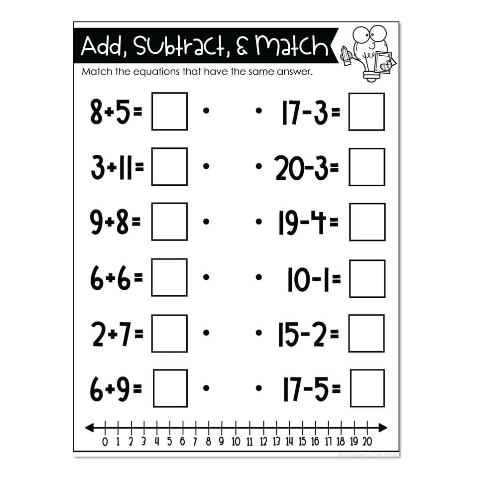 Math Printables - Add Subtract and Match - Lucky Little Learners