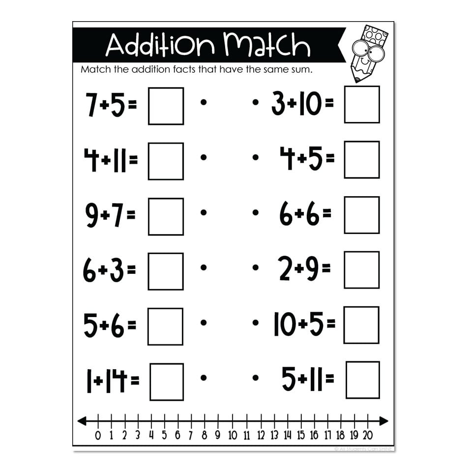 Math Printables - Addition Match - Lucky Little Learners