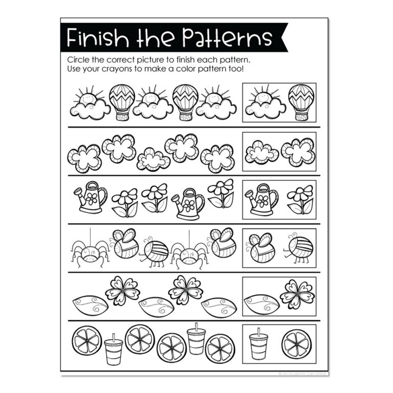Math Printables - Finish the Patterns - Lucky Little Learners