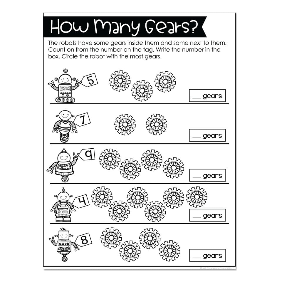 Math Printables - How Many Gears - Lucky Little Learners