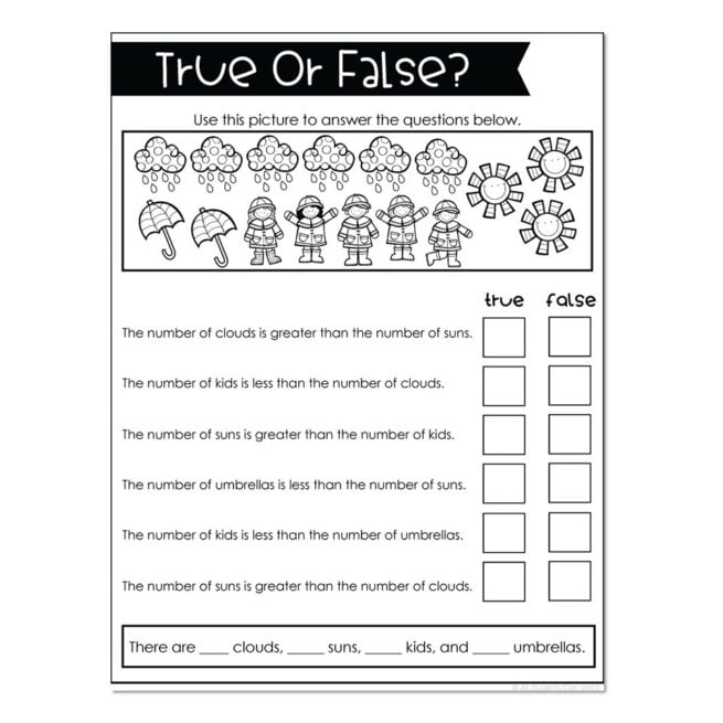 Math Printables - True or False - Lucky Little Learners