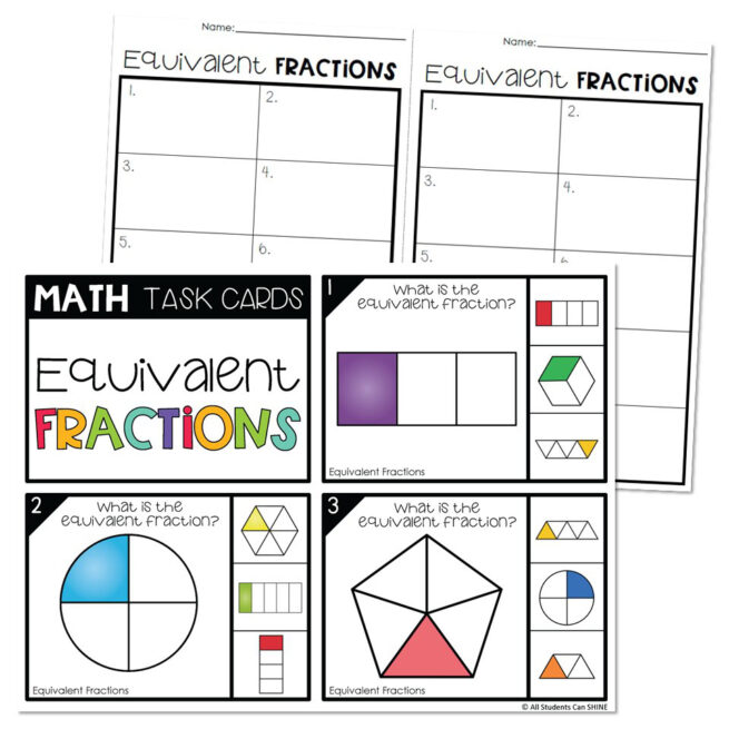 Math Task Cards - Fractions - Equivalent Fractions - Lucky Little Learners