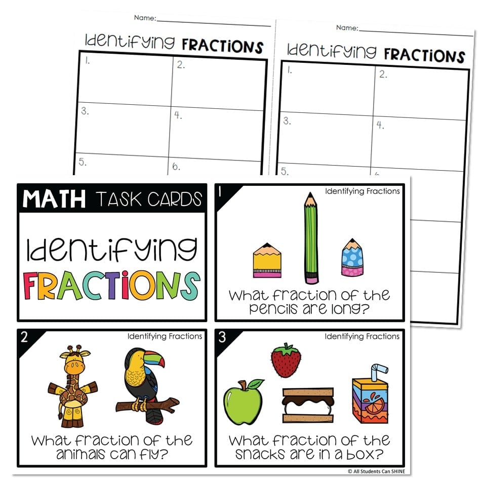 Math Task Cards - Fractions - Identifying Fractions - Lucky Little Learners