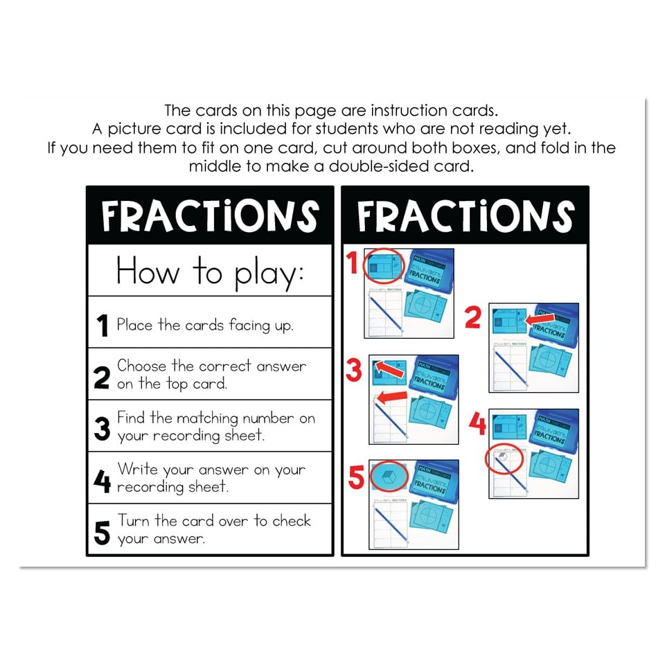 Math Task Cards - Fractions - Instruction Card - Lucky Little Learners