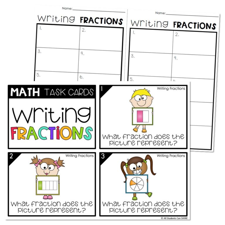 Math Task Cards - Fractions - Writing Fractions - Lucky Little Learners