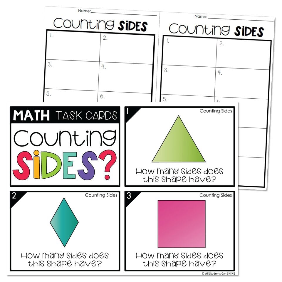 Math Task Cards - Geometry - Counting Sides - Lucky Little Learners