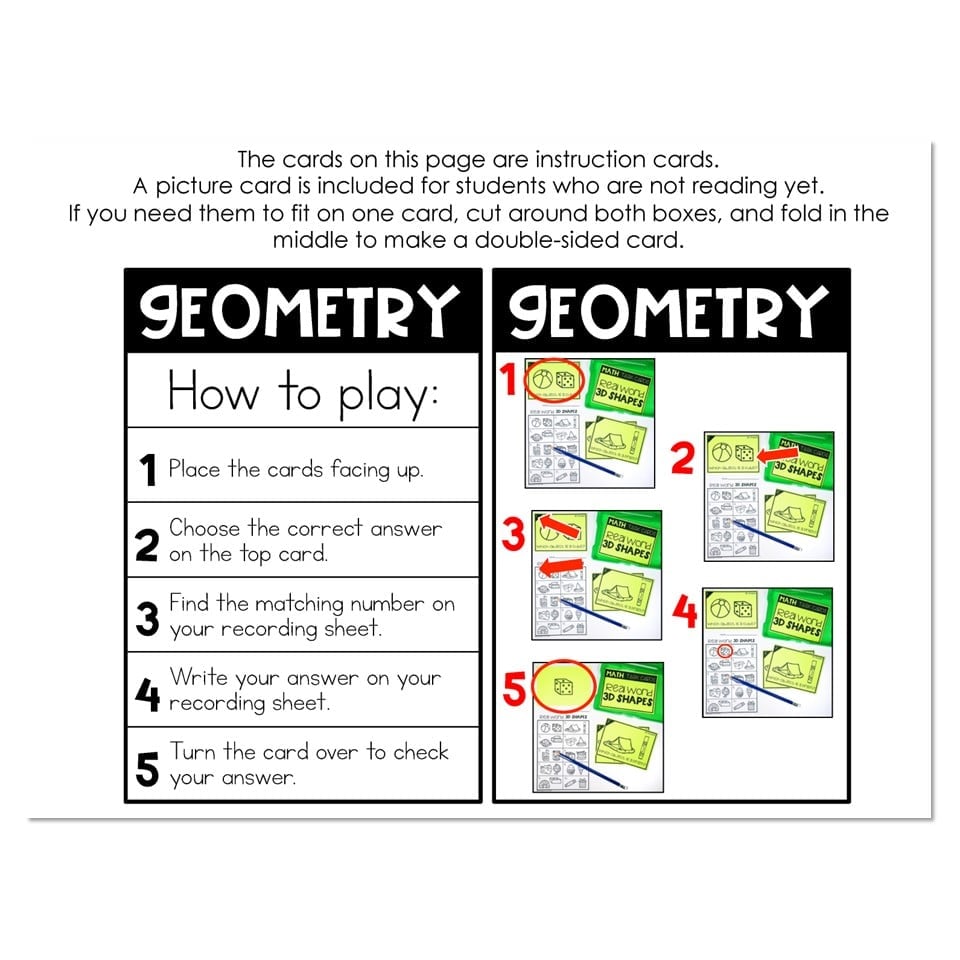 Math Task Cards - Geometry - Instruction Card - Lucky Little Learners