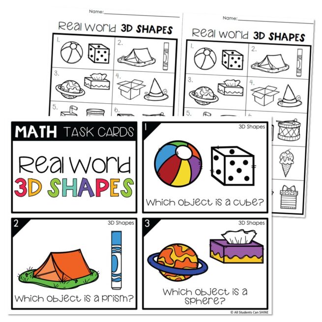 Math Task Cards - Geometry - Real World 3D Shapes - Lucky Little Learners