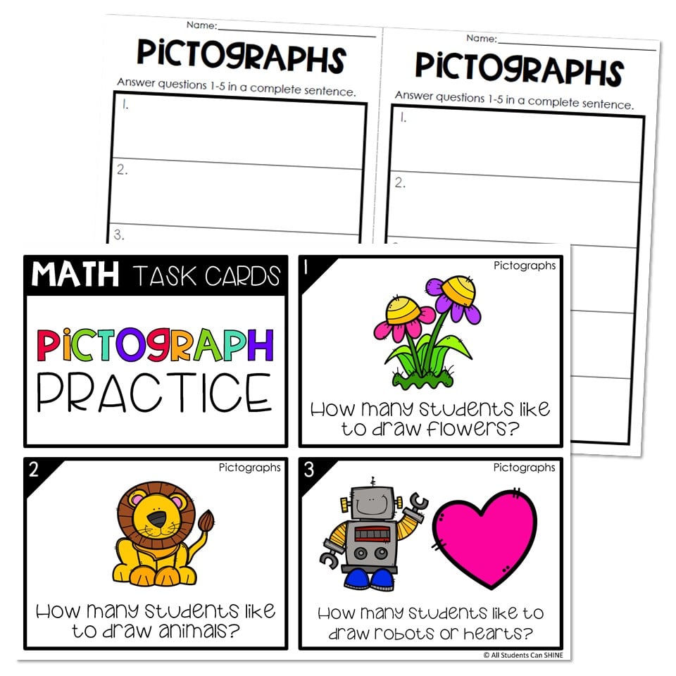 Math Task Cards - Graphing - Pictograph Practice - Lucky Little Learners