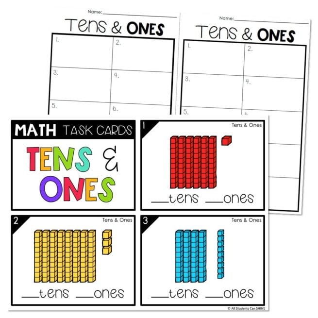 Math Task Cards - Place Value - Tens and Ones - Lucky Little Learners